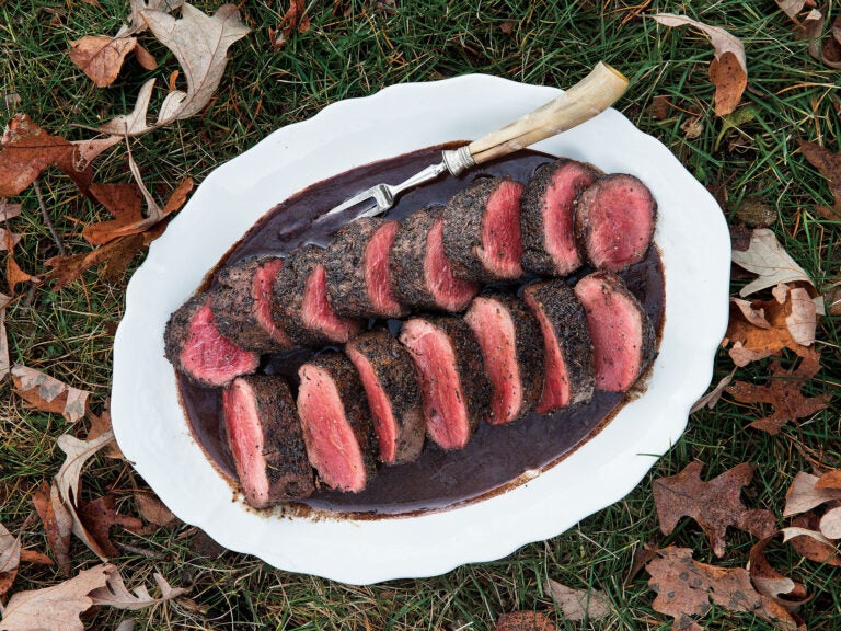 Spice-Rubbed Venison Loin with Red Wine Sauce | Saveur