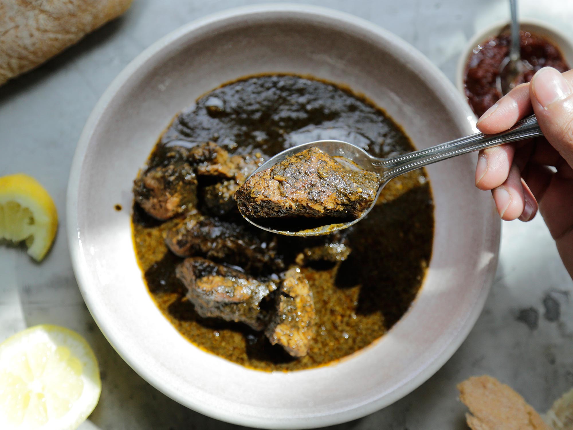 Tunisian Braised Veal With Dried Greens (Tunisian Molokhia)