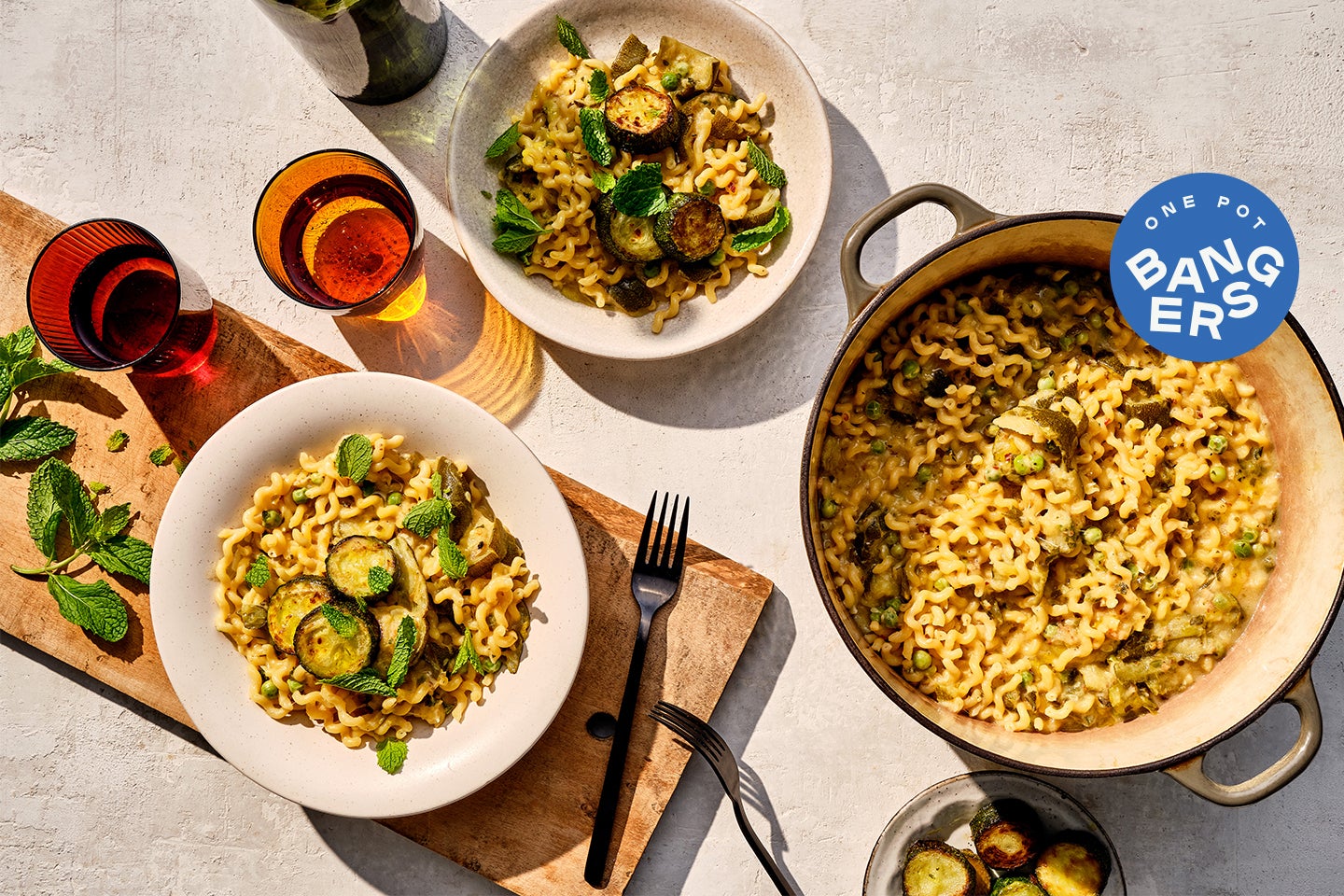 Zucchini Scapece Pasta with Peas and Minty Cream Sauce | Saveur