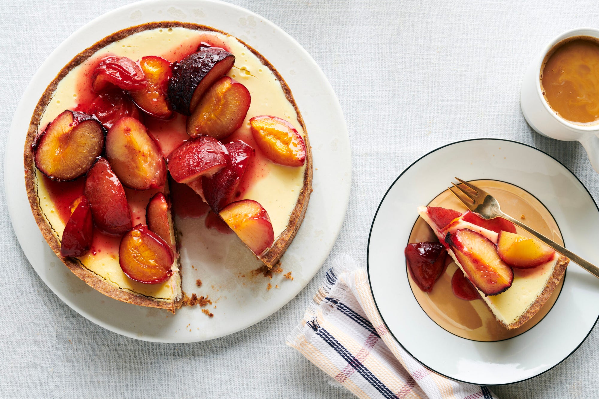 Saxelby Cheesecake Recipe with Fresh Chèvre and Roasted Plums
