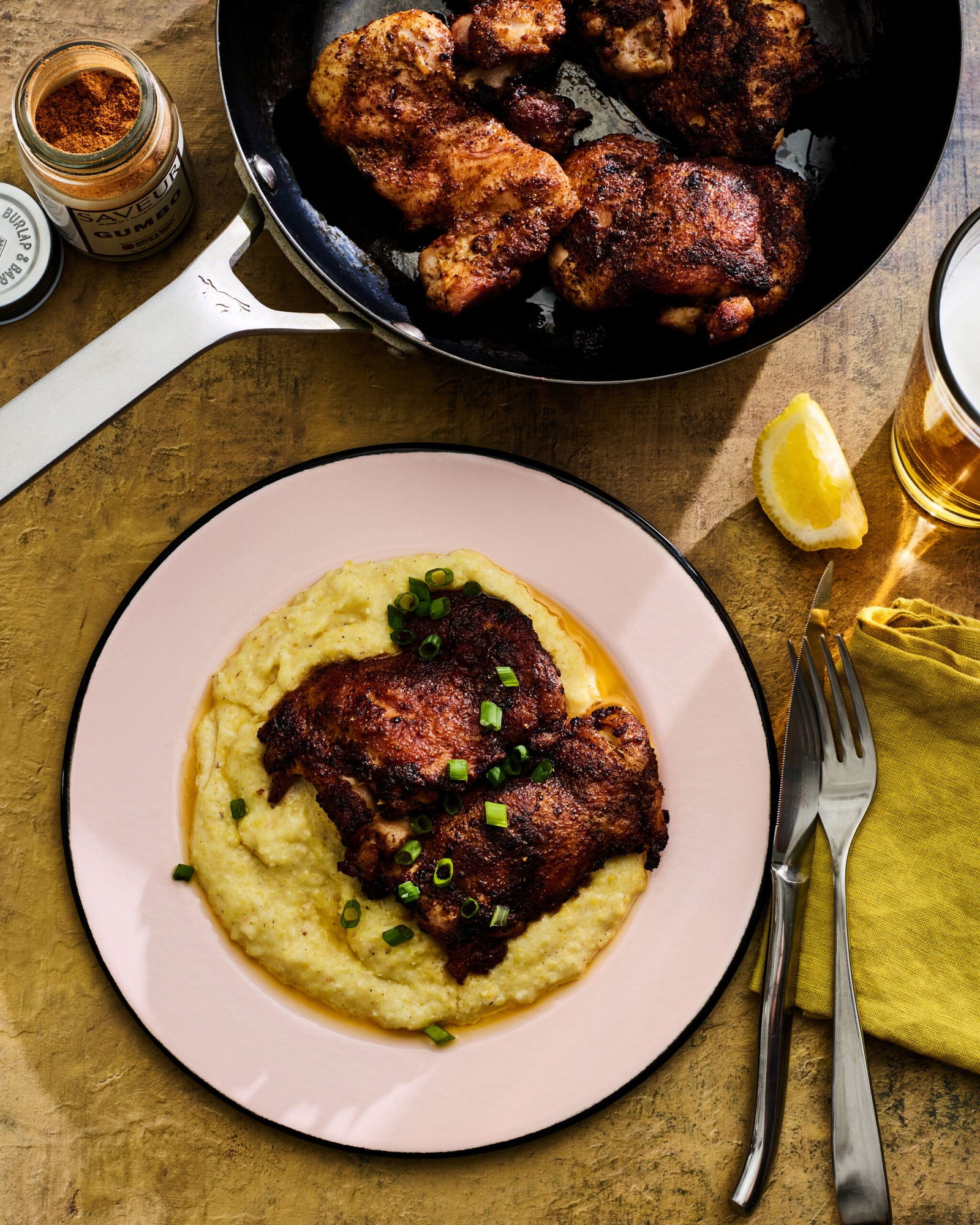 Blackened Chicken With Goat Cheese Grits Recipe | Saveur