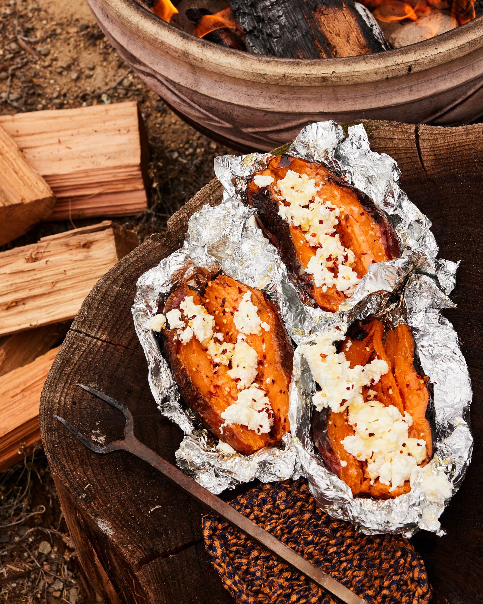 Ember-Roasted Sweet Potatoes With Aged Feta Recipe | Saveur
